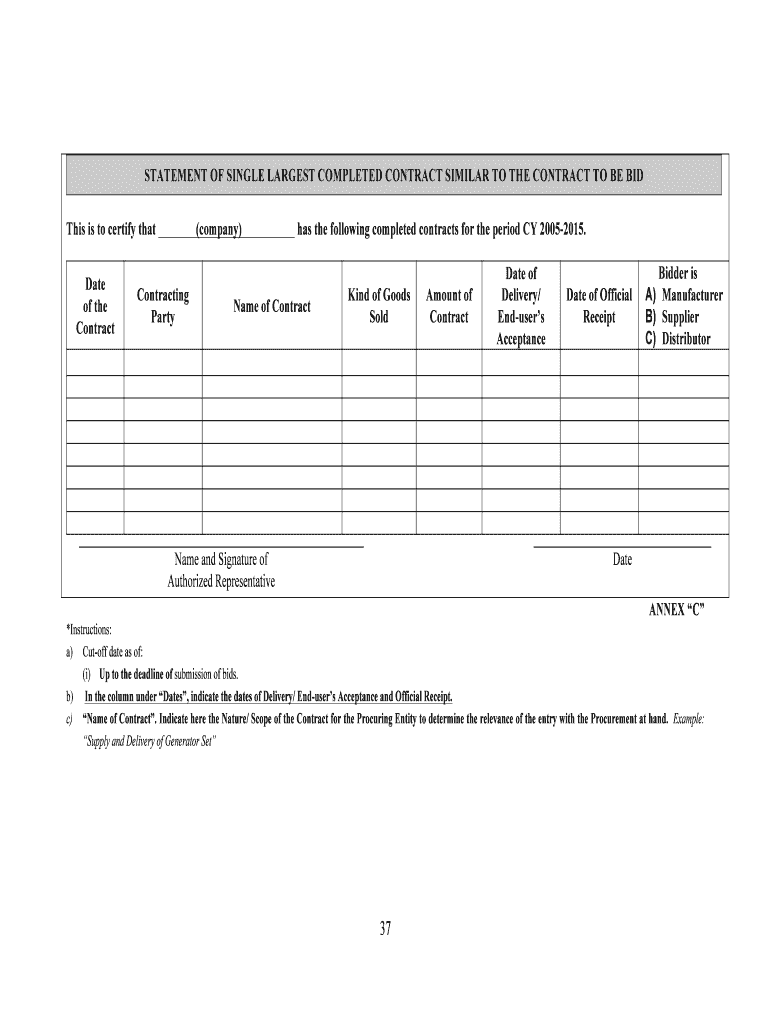 Fillable Online STATEMENT OF SINGLE LARGEST COMPLETED CONTRACT Fax ...
