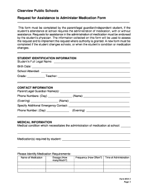 Fillable Online 853-1 Request For Assistance To Administer Medication ...