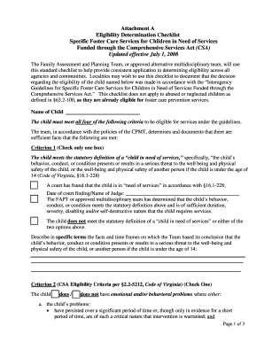 Fillable Online jamescitycountyva Eligibility Determination Checklist. Eligibility Determination ...