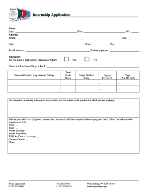 Fillable Online jamescitycountyva Internship Application - James City County, VA Fax Email Print ...