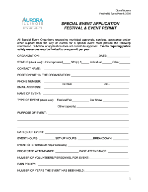 Fillable Online aurora-il SPECIAL EVENT APPLICATION FESTIVAL & EVENT ...
