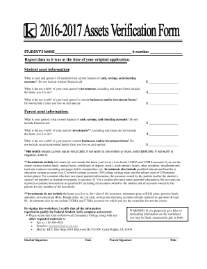 Fillable Online kirkwood Asset Verification Form - Kirkwood Community ...