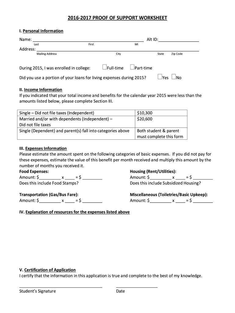 Fillable Online multnomah 2016-2017 PROOF OF SUPPORT WORKSHEET Fax ...