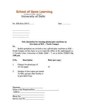 Fillable Online Sub: Quotation for running photocopier machines on hire ...