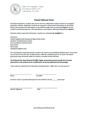 Fillable Online kirkwood Parent Refusal Form - Kirkwood Community ...