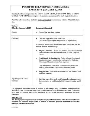 Fillable Online PROOF OF RELATIONSHIP DOCUMENTS EFFECTIVE Fax Email ...