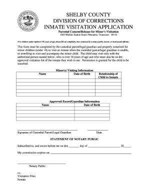 Fillable Online Inmate Visitation Minor Visit Authorization Form 2 Fax ...