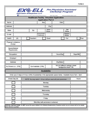Fillable Online Healthcare Facility Volunteer Application Availability Application Part A Fax ...