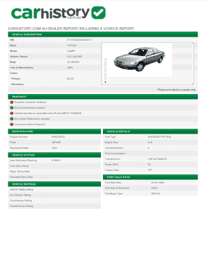 Fillable Online AU DEALER REPORT INCLUDING A VCHECK REPORT Fax Email ...