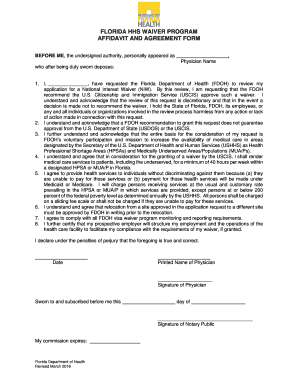 Fillable Online FLORIDA HHS WAIVER PROGRAM AFFIDAVIT AND AGREEMENT ...
