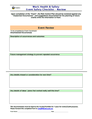 Fillable Online flinders edu Work Health & Safety Event Safety ...