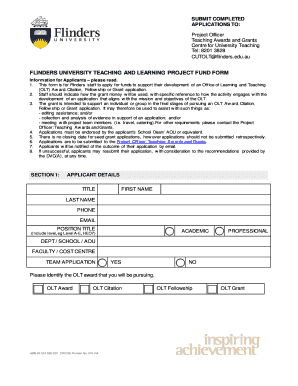 Fillable Online flinders edu FLINDERS UNIVERSITY TEACHING AND LEARNING PROJECT Fax Email Print ...