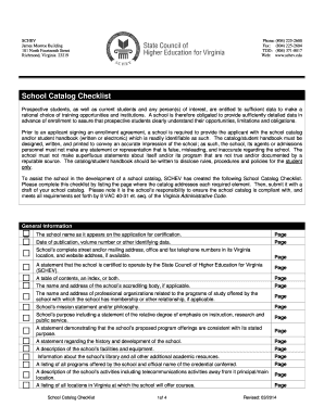 Fillable Online schev School Catalog Checklist - State Council of ...