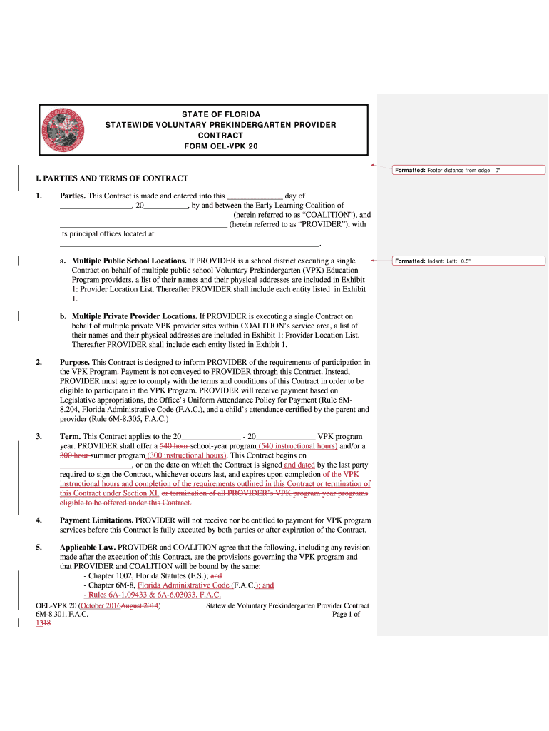 Fillable Online Form OEL-VPK 20 - floridaearlylearning.com Fax Email ...