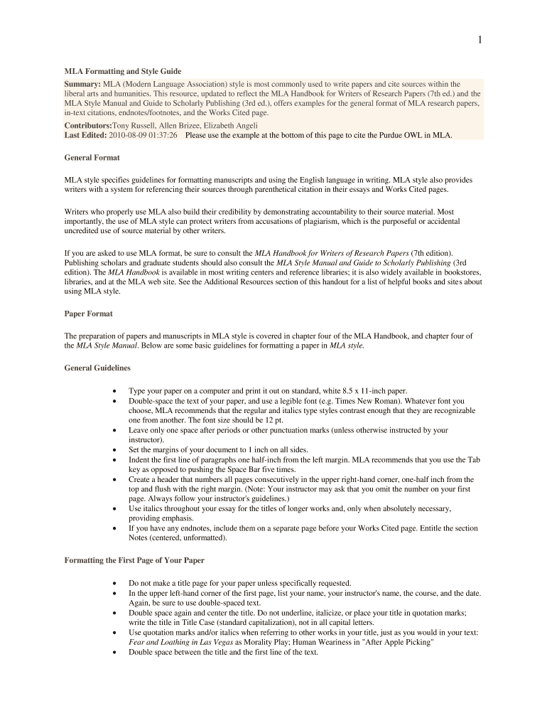 Fillable Online MLA Formatting and Style Guide Fax Email Print - pdfFiller