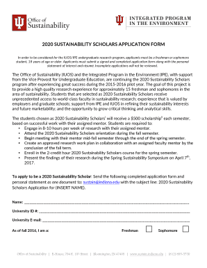 Fillable Online indiana 2020 sustainability scholars application form ...
