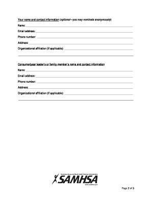 Fillable Online samhsa Consumer/Peer Leader Nomination Form - samhsa ...