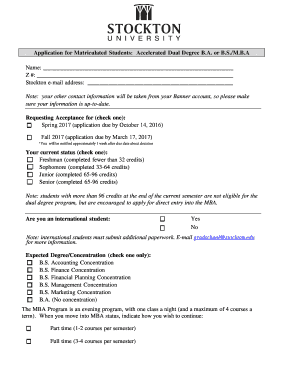 Fillable Online intraweb stockton Application for Matriculated Students: Accelerated Dual Degree ...