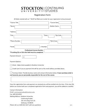 Fillable Online intraweb stockton Registration Form - Stockton University Fax Email Print ...