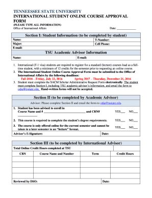 Fillable Online tnstate International Student Online Course Approval Form - Tennessee ... Fax ...