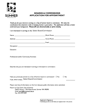 Fillable Online Commission Application Form - City of Sumner Fax Email ...