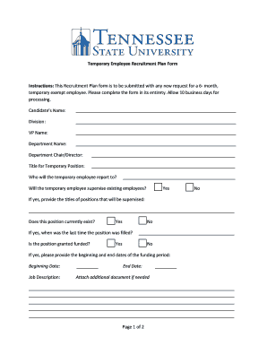 Fillable Online tnstate Page 1 of 2 Temporary Employee Recruitment Plan ...