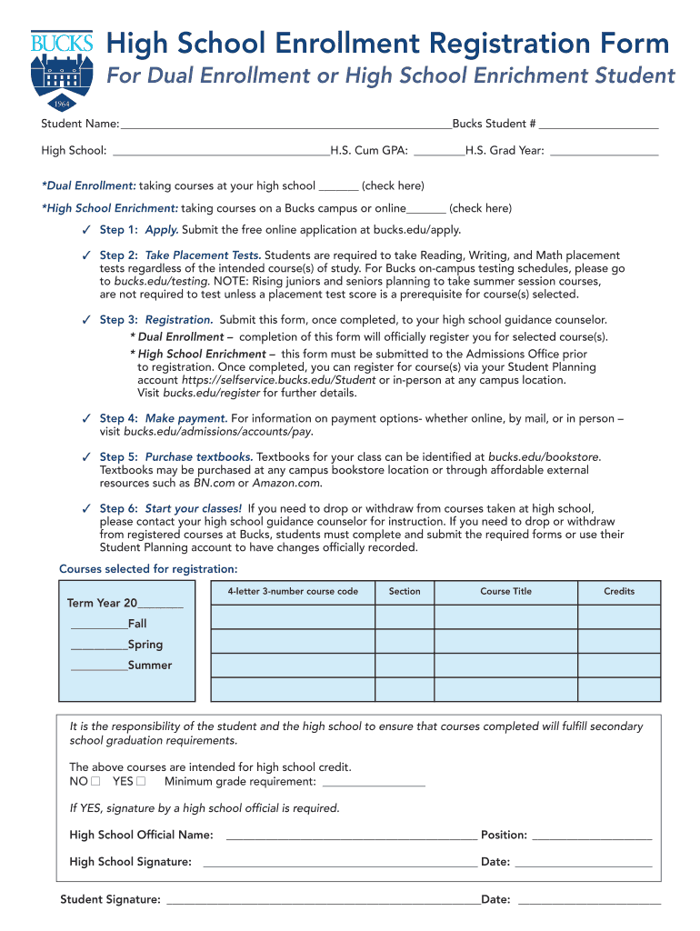 Fillable Online bucks High School Enrollment Registration Form - bucks ...
