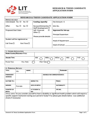 Fillable Online LIT-Research and Thesis Candidate Application Form Fax ...