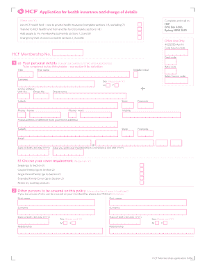 Fillable Online hcf com Application for health insurance and change of ...
