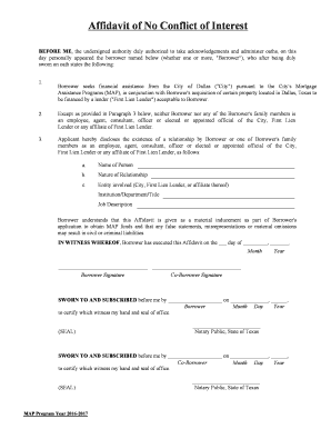 Fillable Online dallasmap Affidavit of No Conflict of Interest ...
