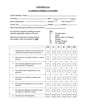 Fillable Online mcla APPENDIX D-1(a) CLASSROOM OBSERVATION FORM Dept ...