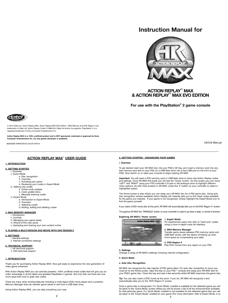 Fillable Online ACTION REPLAY MAX Fax Email Print - pdfFiller