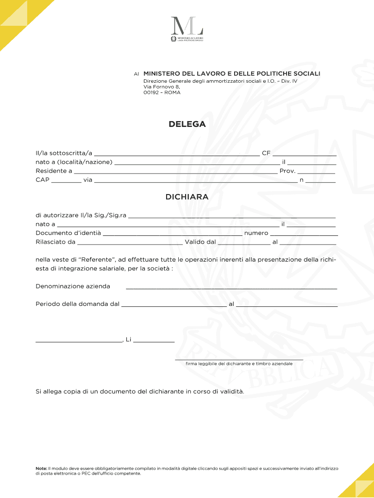 Fillable Online DELEGA - lavoro.gov.it Fax Email Print - pdfFiller