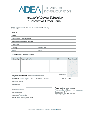 Fillable Online adea Journal of Dental Education Subscription Order ...