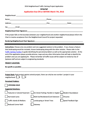 Fillable Online 2016 Arterial Neighborhood Traffic Calming Project ...
