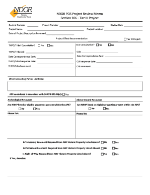 Fillable Online roads nebraska NDOR PQS Project Review Memo Section 106 - Tier III Project Fax ...