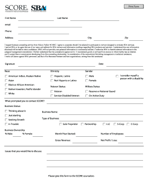 Fillable Online svscore First Name Last Name email Phone Address City Zip Signature Date ... Fax ...