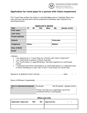 Fillable Online sa gov Application for Travel Pass for a Person with ...
