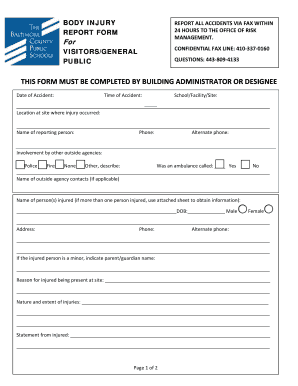 Fillable Online bcps BCPS Bodily Injury Form for Visitors/General ...