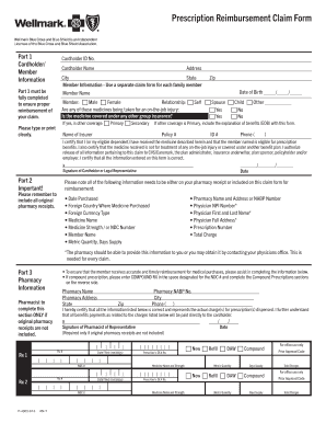 Fillable Online P-4303 Prescription Reimbursement Claim Form - Wellmark ...