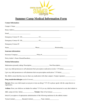 Summer Camp Medical Information Form - Geneva - Fill and Sign Printable ...