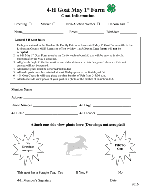 Fillable Online 4-H Goat May 1st Form Fax Email Print - pdfFiller