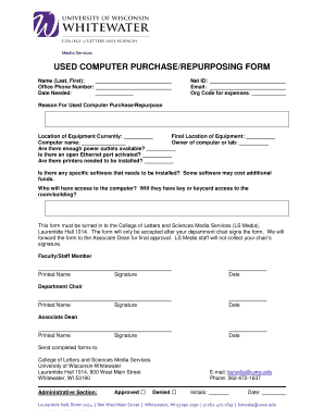 Fillable Online uww USED COMPUTER PURCHASE/REPURPOSING FORM Fax Email ...