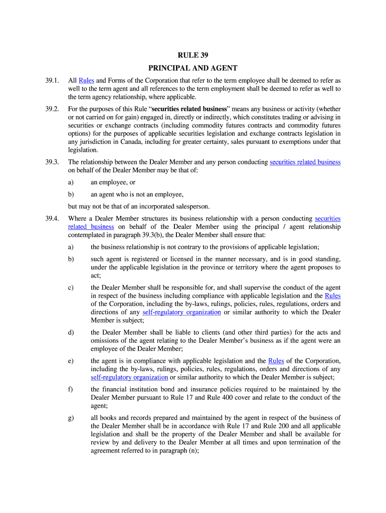 Fillable Online Rule 39 - Principal and Agent. Rule 39 - Principal and ...