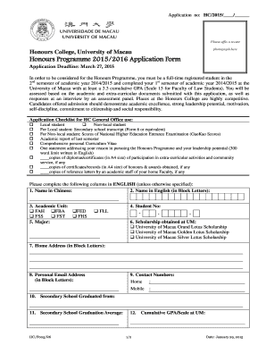 Fillable Online umac UNIVERSITY HONOURS PROGRAMME APPLICATION Fax Email ...