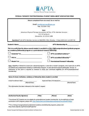 Fillable Online abpts Postprofessional Student Enrollment Verification ...