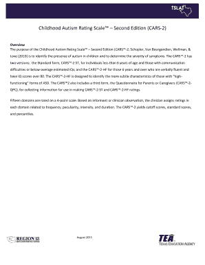 Fillable Online Childhood Autism Rating Scale Second Edition (CARS-2 ...