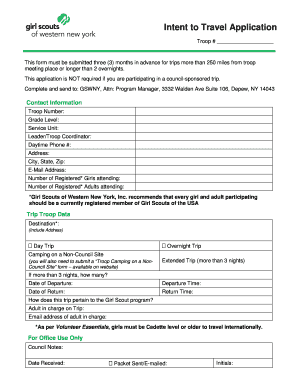 Fillable Online gswny Troop Travel Intent Form - gswny Fax Email Print ...