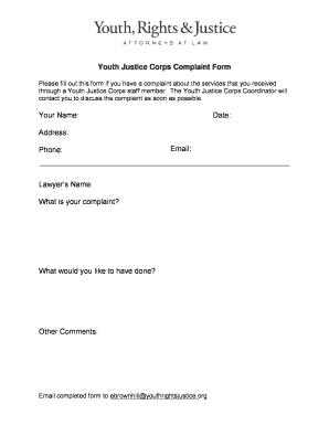 Fillable Online youthrightsjustice Youth Justice Corps Complaint Form ...