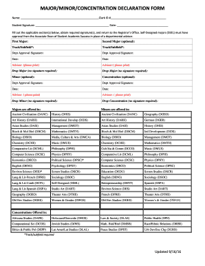 Fillable Online www2 clarku MAJOR/MINOR/CONCENTRATION DECLARATION FORM ...